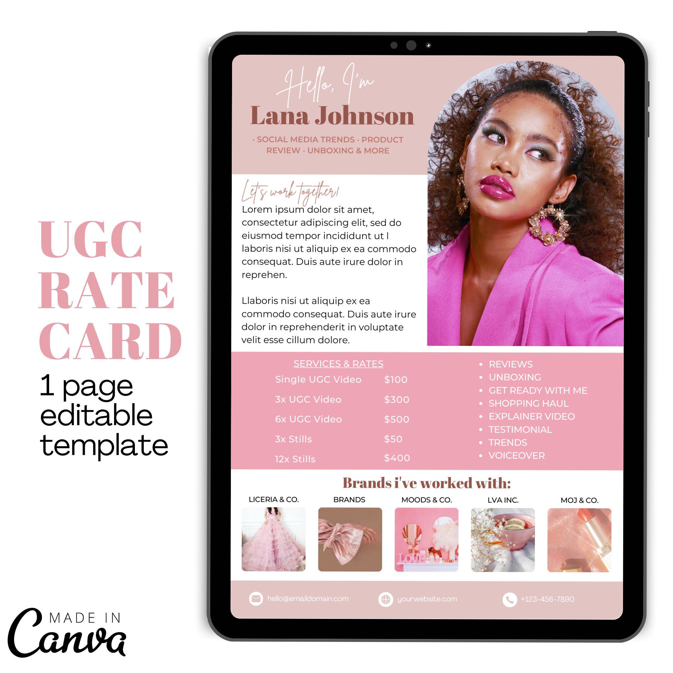 Pretty Pink UGC Rate Card for Content Creators Modern UGC Media Kit UGC ...