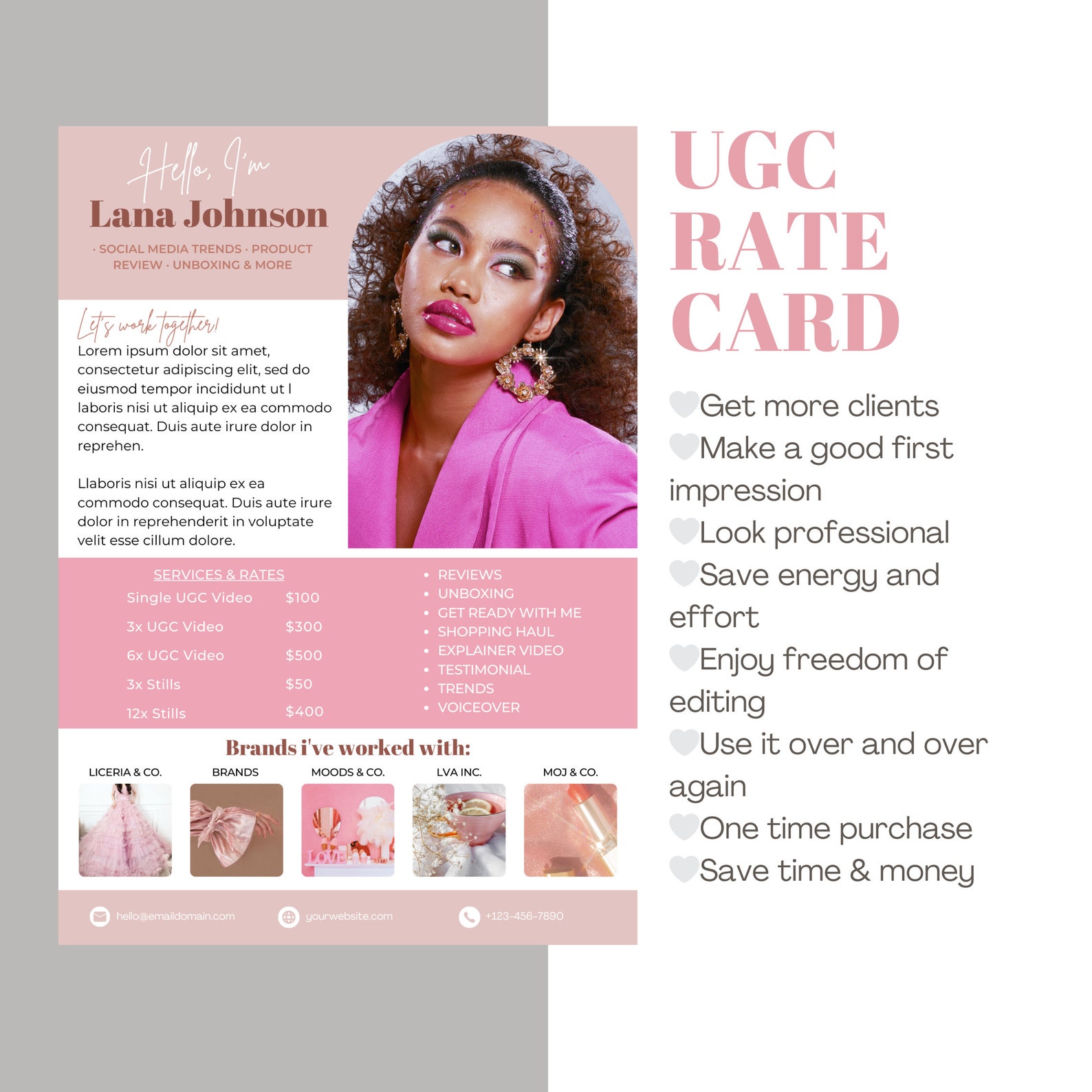Pretty Pink UGC Rate Card for Content Creators Modern UGC Media Kit UGC ...
