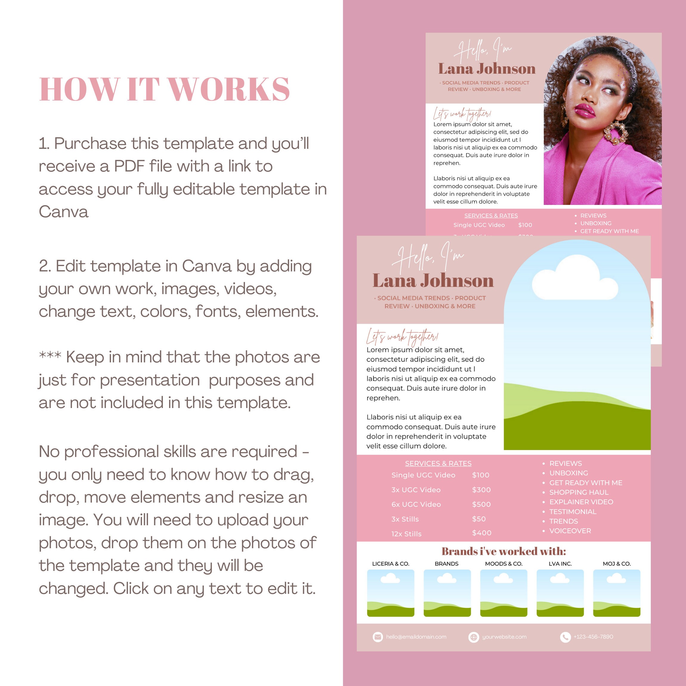 Pretty Pink UGC Rate Card for Content Creators Modern UGC Media Kit UGC ...