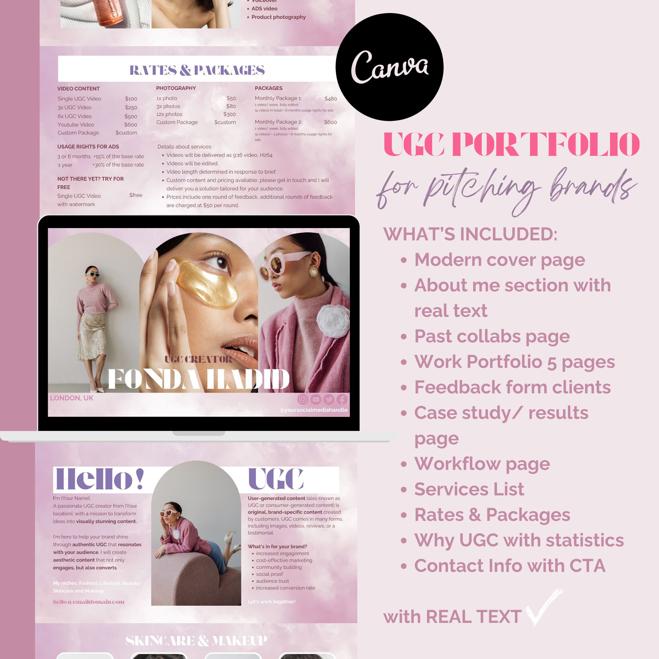 UGC Retro Pink Portfolio Template Made for Ugc Content Creators, Canva ...