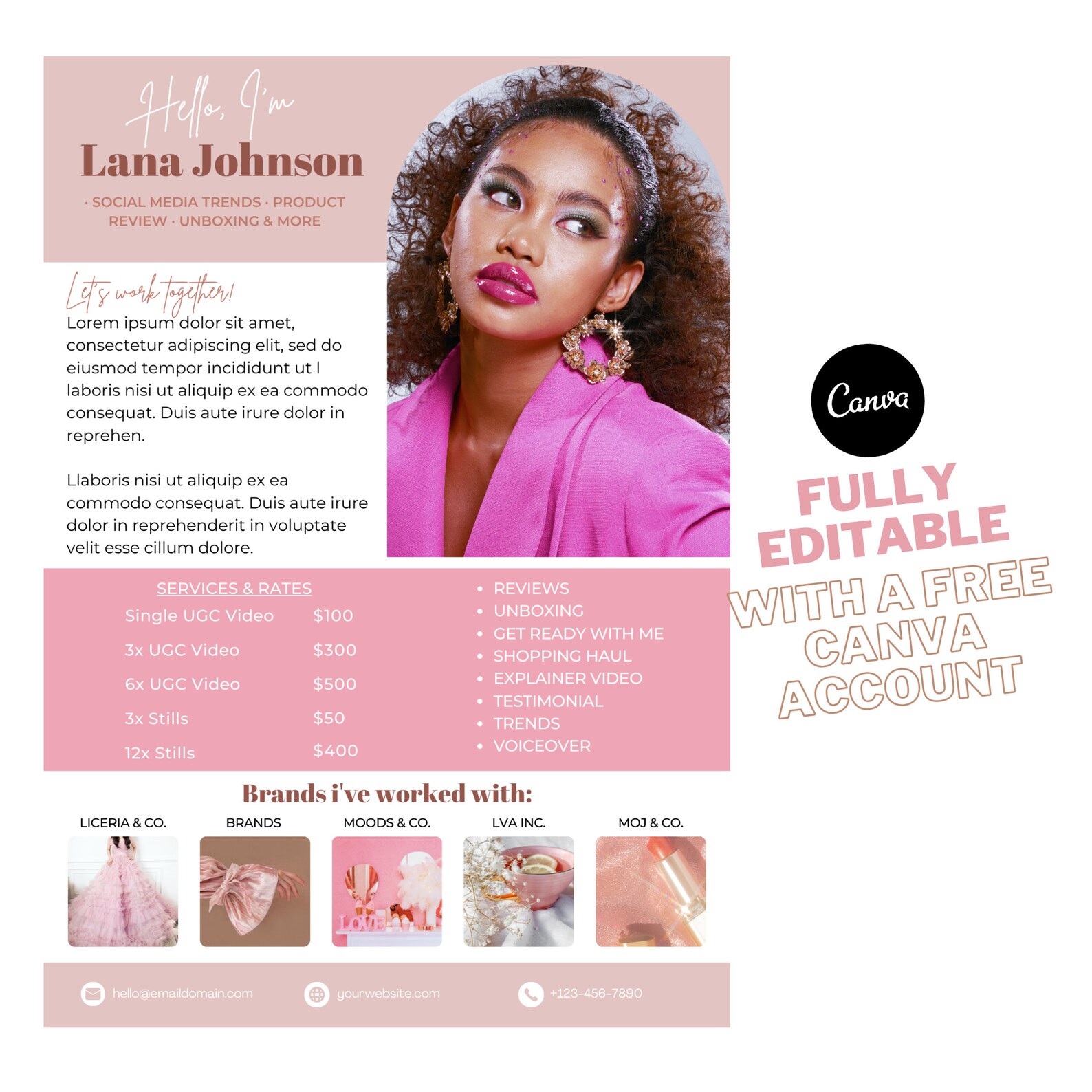 Pretty Pink UGC Rate Card for Content Creators Modern UGC Media Kit UGC ...