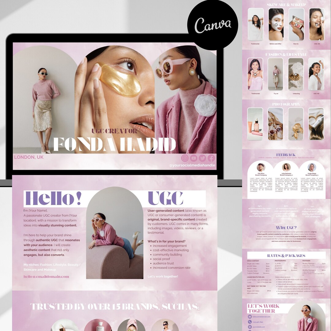 UGC Retro Pink Portfolio Template Made for Ugc Content Creators, Canva ...