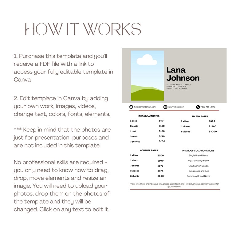 Editable Rate Card Template for Influencers Instagram Tiktok Rate Card ...
