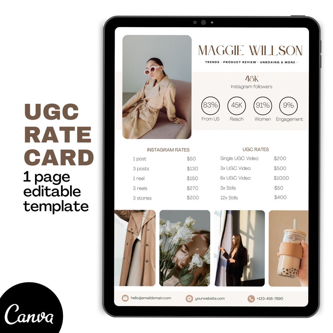 Rate Card Pretty Template Influencer Media Kit UGC Rate Card Rate Sheet ...