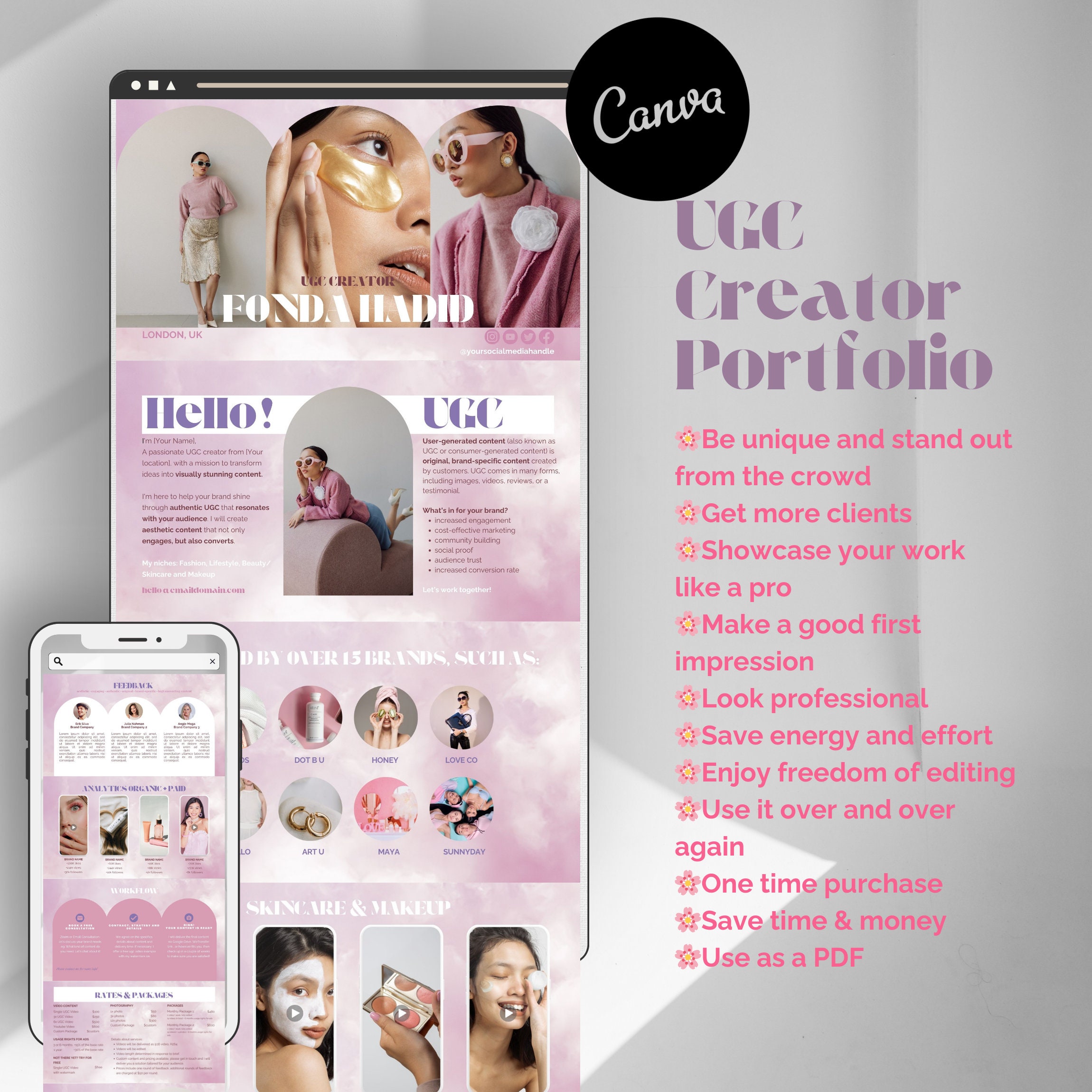 UGC Retro Pink Portfolio Template Made for Ugc Content Creators, Canva ...