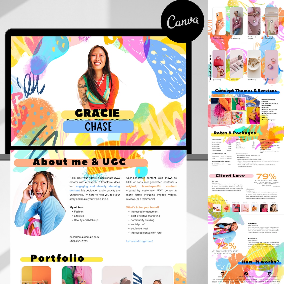 Colorful UGC Portfolio Template Canva, Bright UGC Portfolio, Modern UGC ...