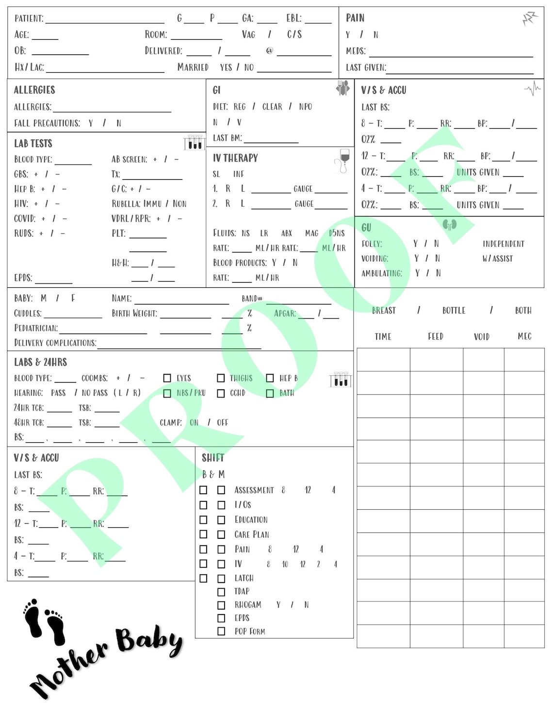 Mother-baby Report Sheet, Postpartum SBAR, Postpartum Report Sheet, RN ...
