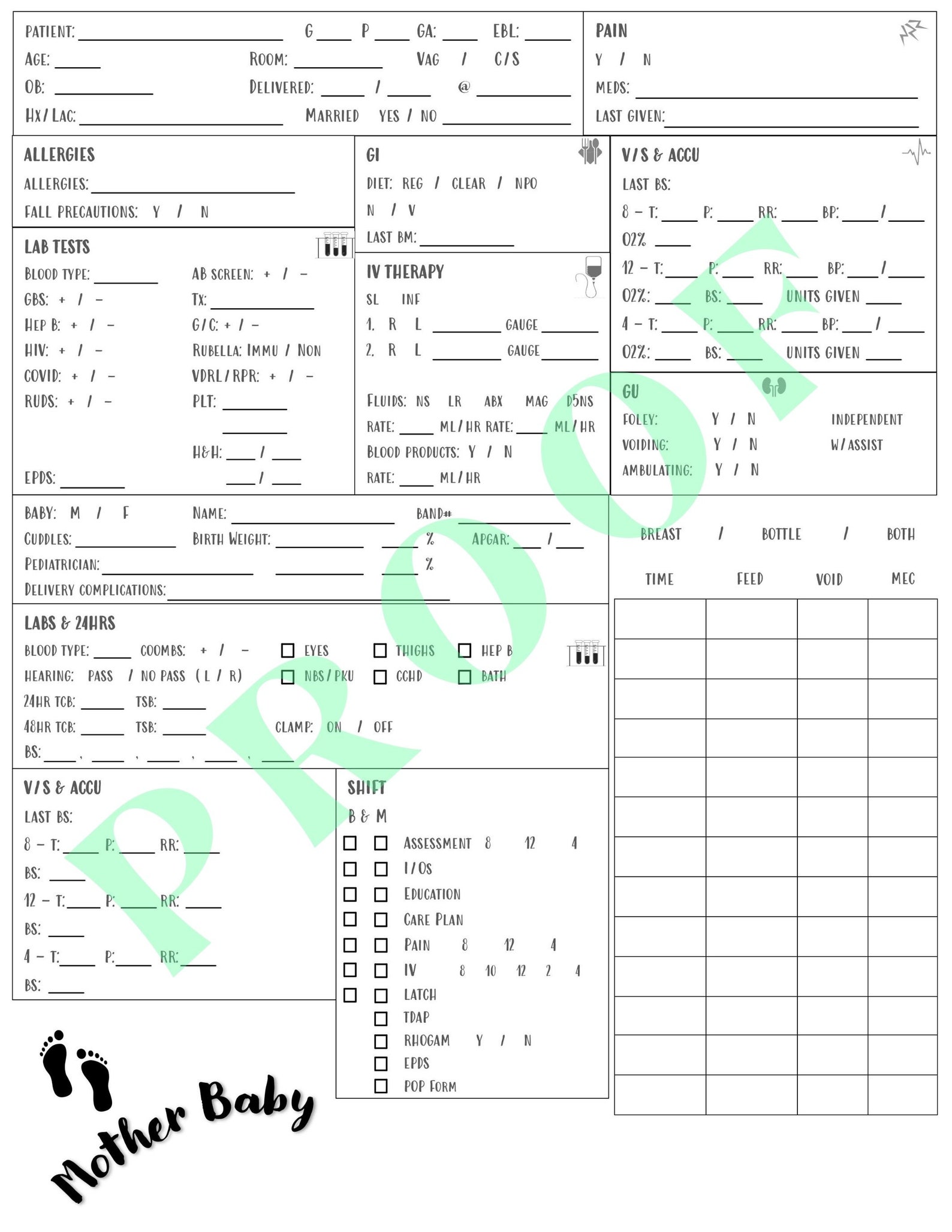 Mother-baby Report Sheet, Postpartum SBAR, Postpartum Report Sheet, RN ...