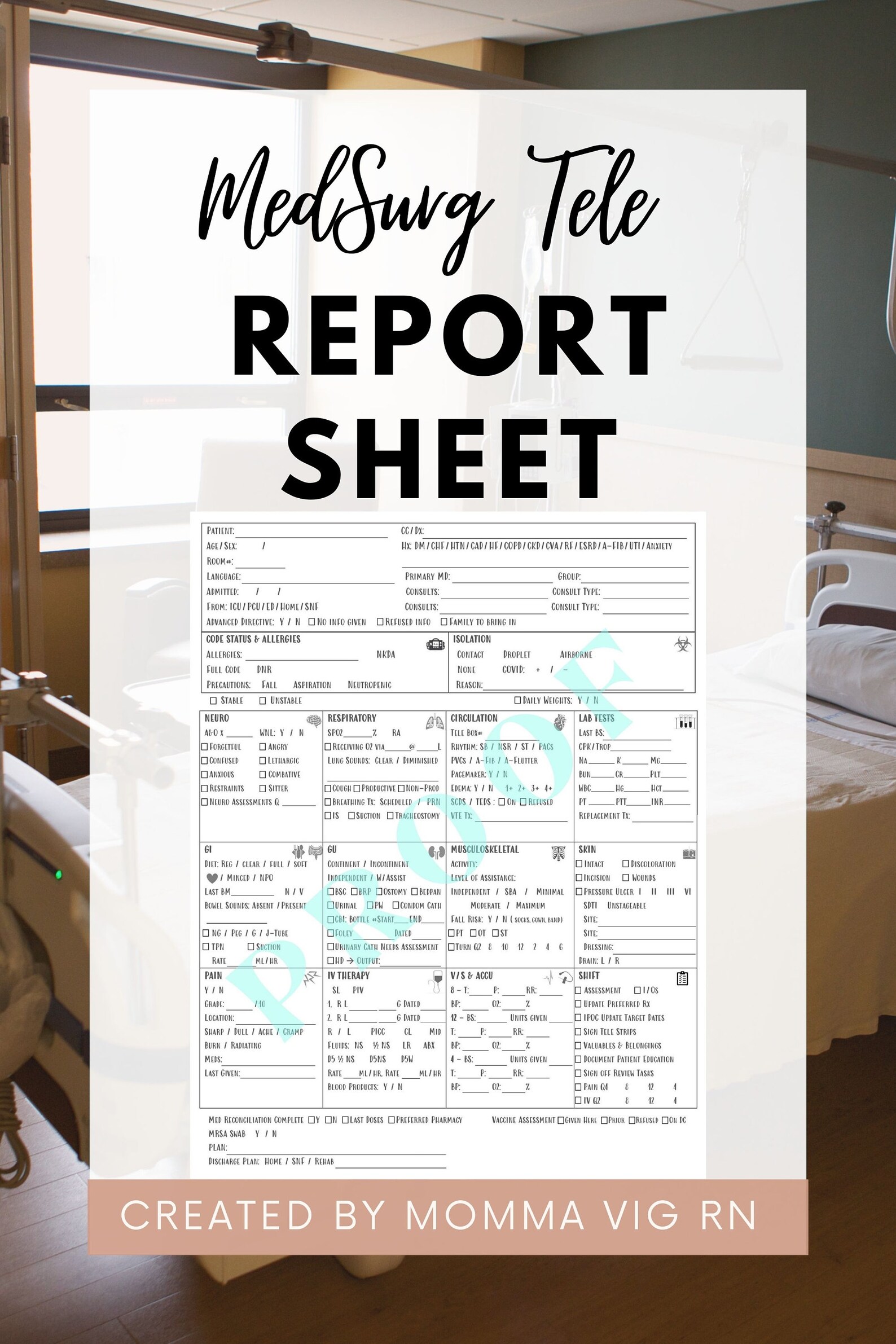 Medsurg/tele Report Sheet, SBAR, Medsurg, Telemetry, RN Report Sheet ...