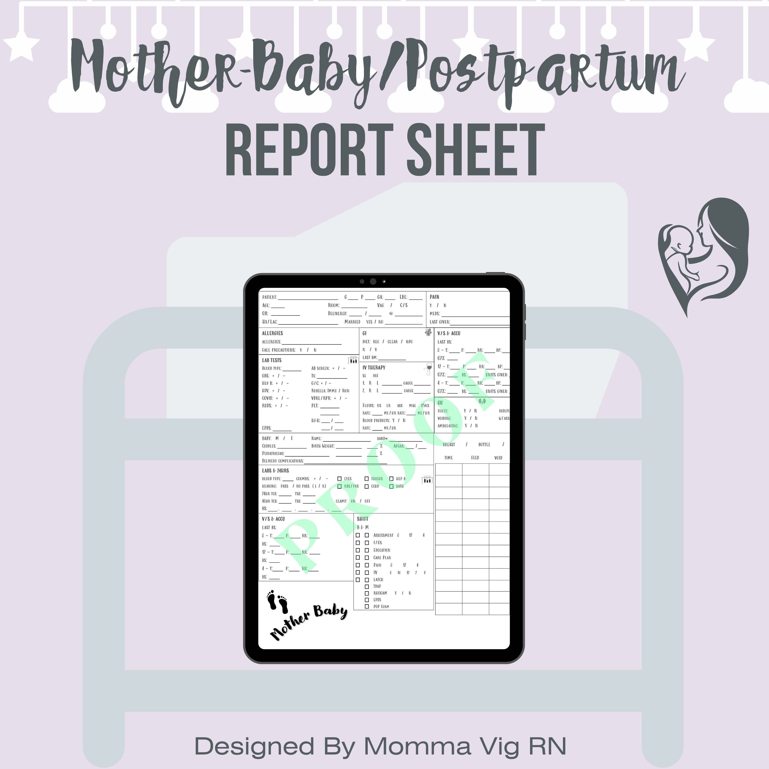 Mother-baby Report Sheet, Postpartum SBAR, Postpartum Report Sheet, RN ...