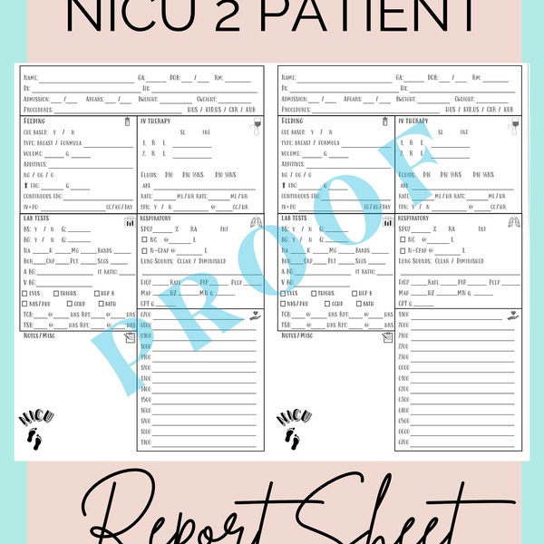 NICU Nurse Report Sheets Bundle | NICU Nurse Report Templates | NICU ...