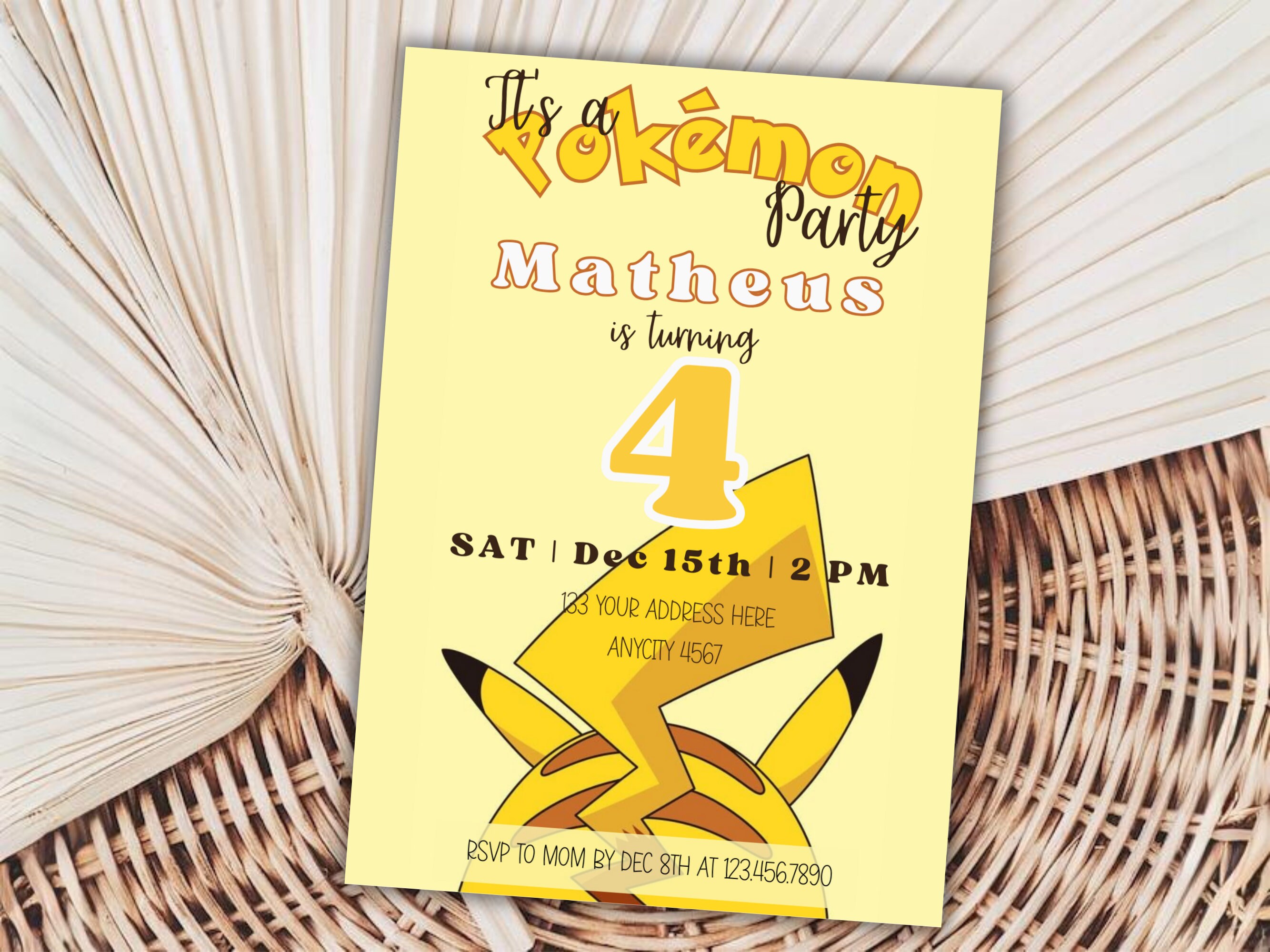 Editable Pikachu Birthday Invitation, Kids Birthday Invite, Pokemon ...