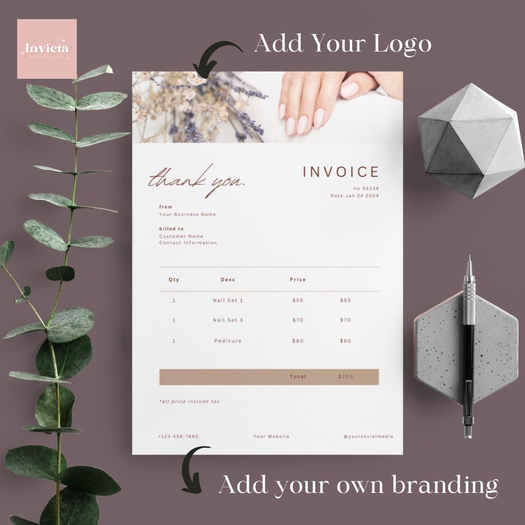 Nail Tech Digital Invoice Template, Canva Editable Invoice for Nail ...