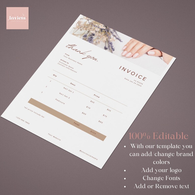 Nail Tech Digital Invoice Template, Canva Editable Invoice for Nail ...