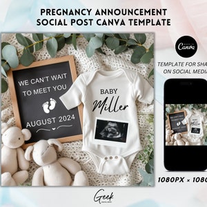 Baby Pregnancy Announcement Digital Social Media Post With Boho ...