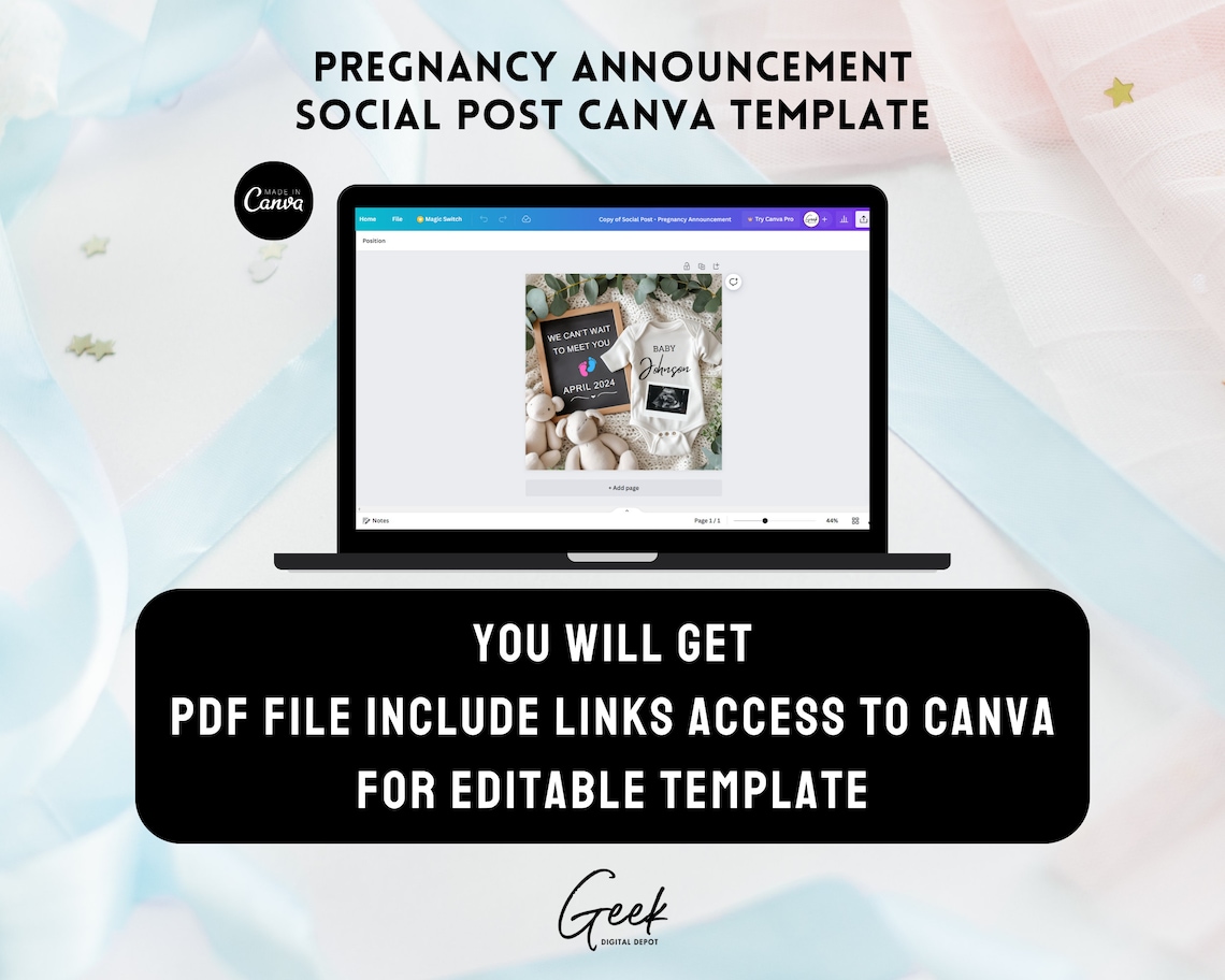 Baby Pregnancy Announcement Digital Social Media Post With Boho ...