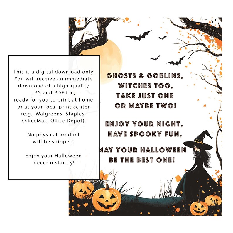 Instant Download Halloween Candy Sign Take One or Two Printable Trick ...