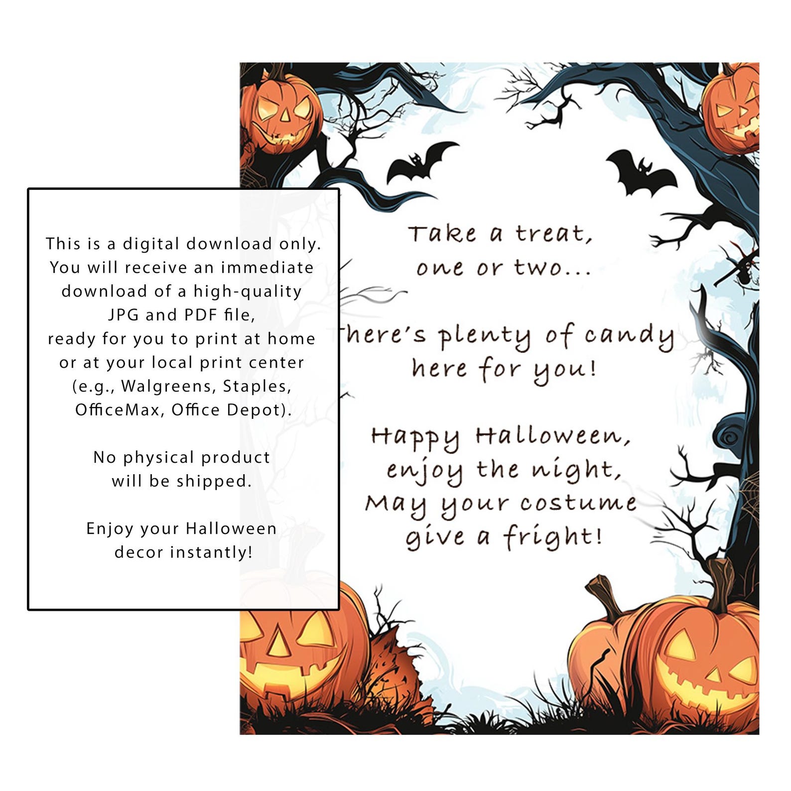 Printable Halloween Candy Sign Take One or Two Trick-or-treat Digital ...