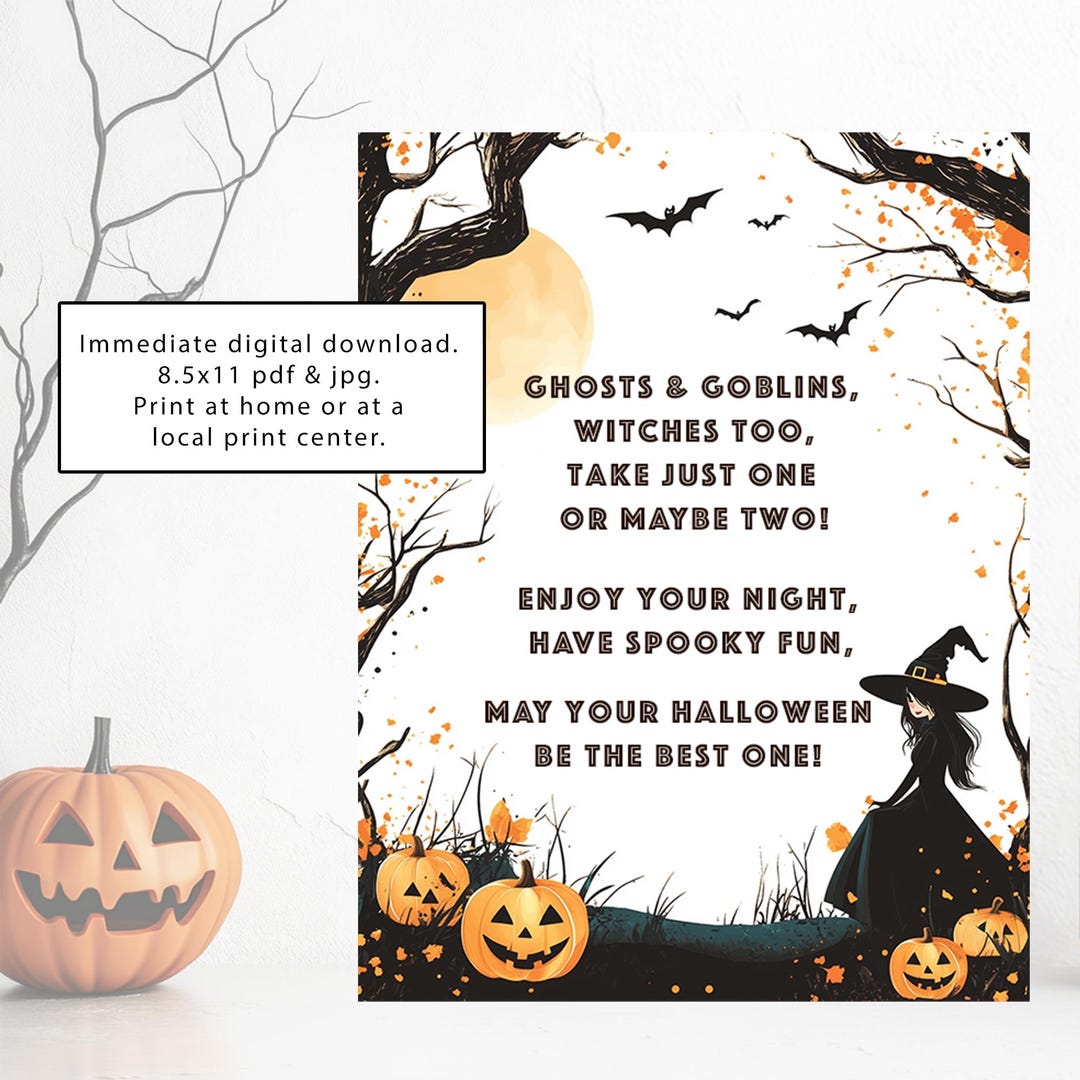 Instant Download Halloween Candy Sign Take One or Two Printable Trick ...