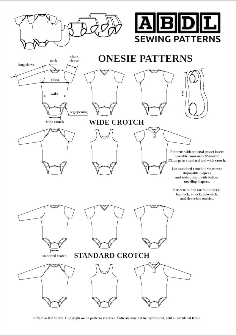 WC3M- ABDL Sewing Pattern Pack - Size Medium,wide Crotch(wc): Adult ...