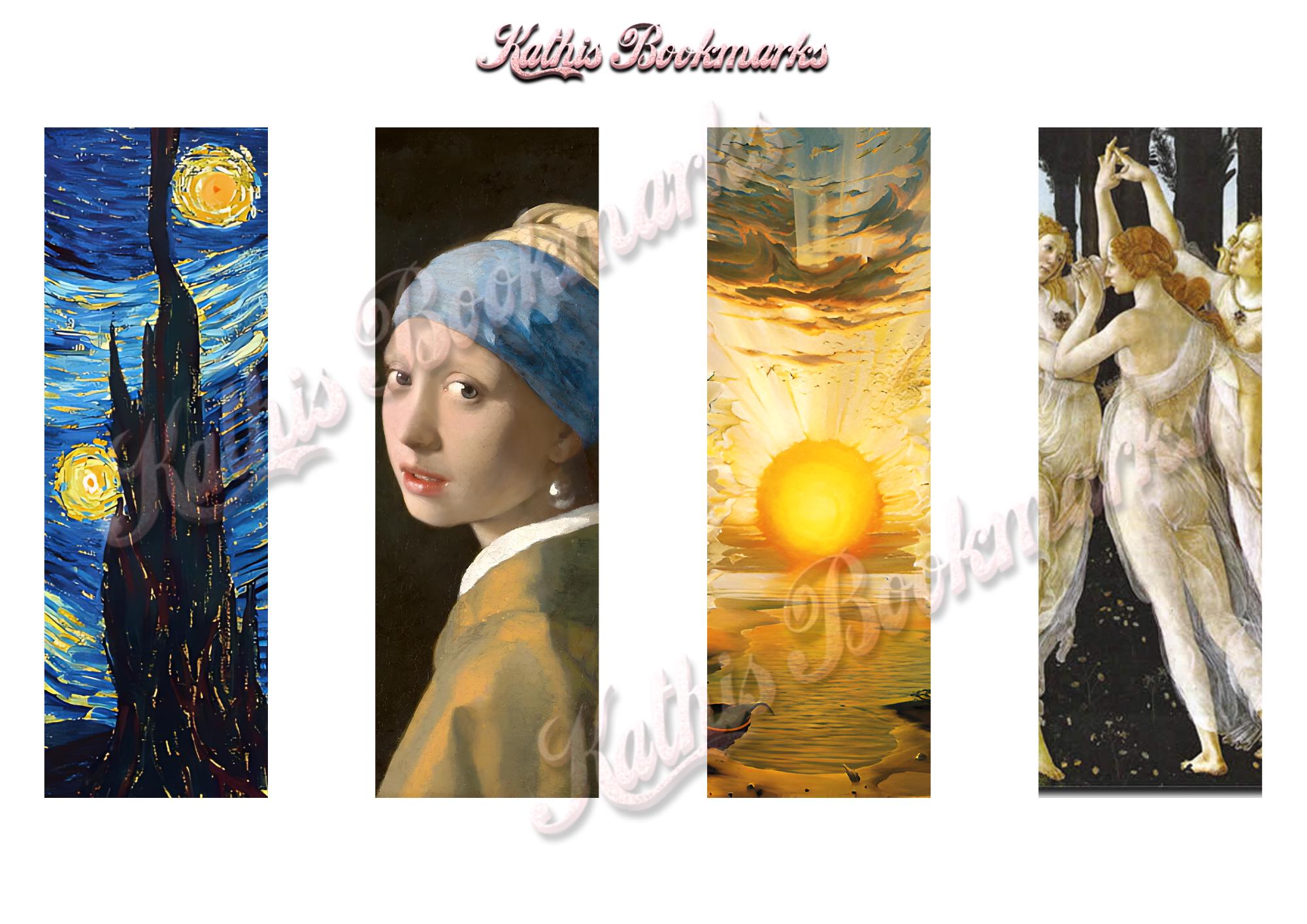 Famous Paintings, 12 Printables Bookmarks, Digital Bookmarks, Instant ...