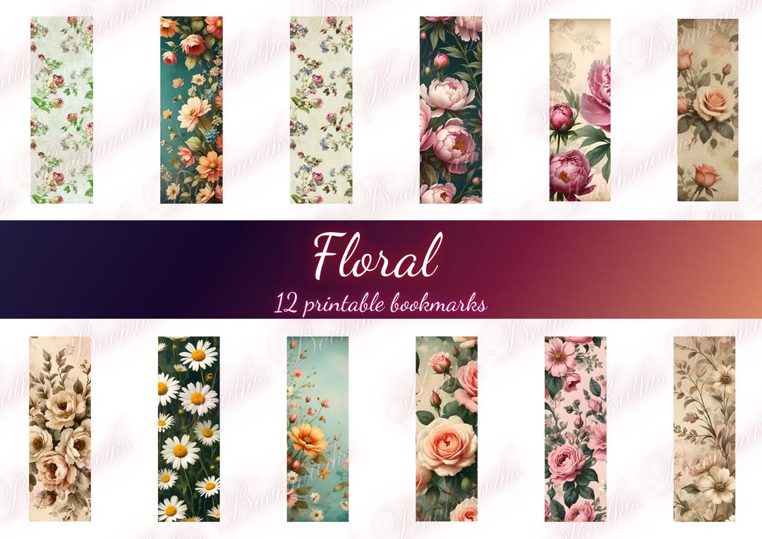 Romantic Floral, 12 Printables Bookmarks, Digital Bookmarks, Instant ...