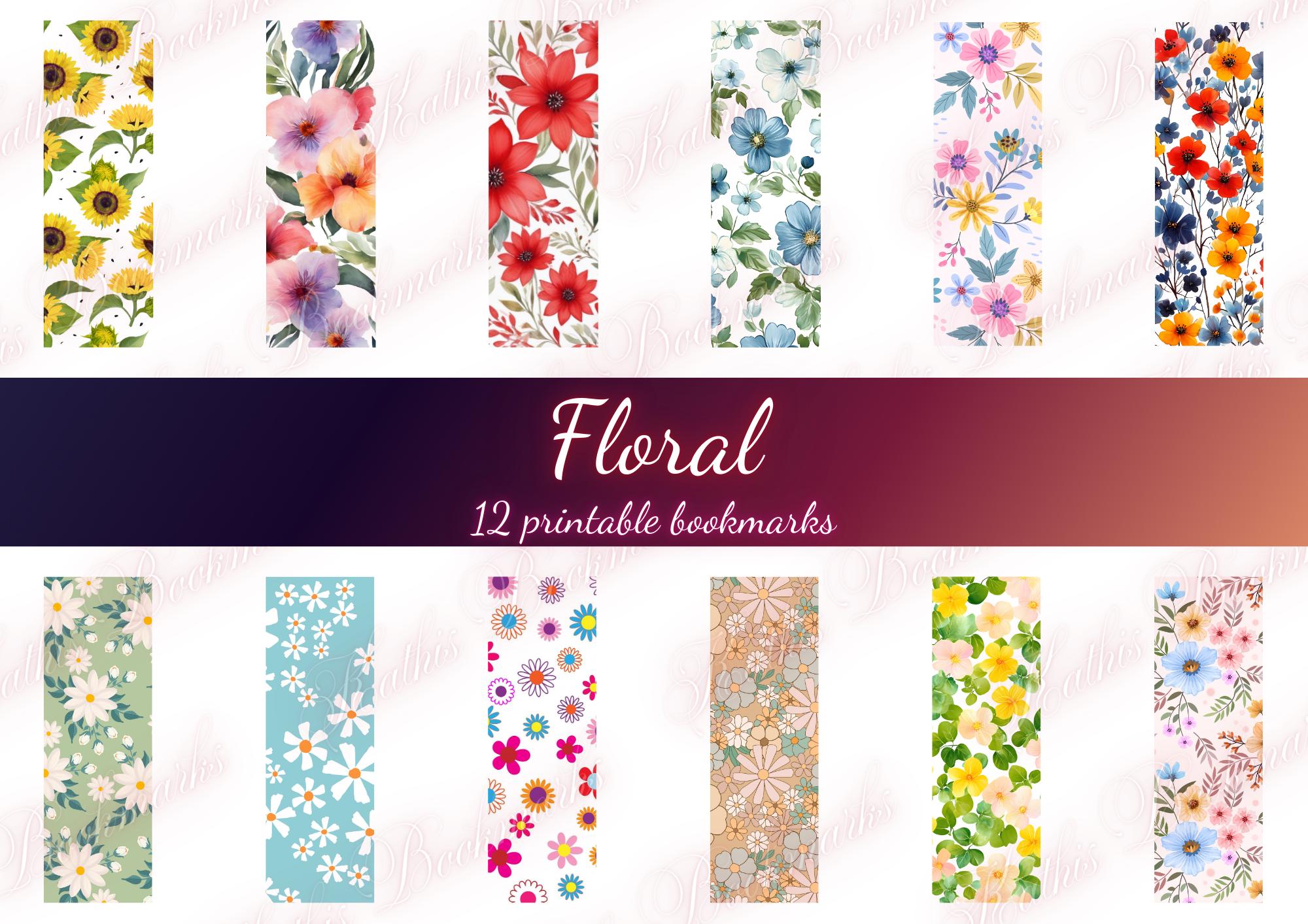 Floral, 12 Printables Bookmarks, Digital Bookmarks, Instant Download ...