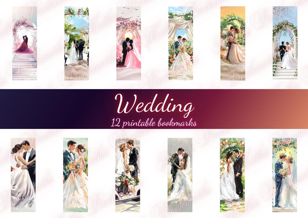 Wedding, 12 Printables Bookmarks, Digital Bookmarks, Instant Download ...