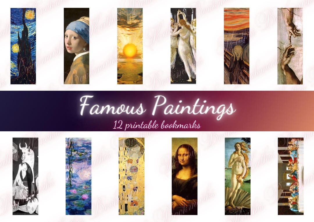 Famous Paintings, 12 Printables Bookmarks, Digital Bookmarks, Instant ...