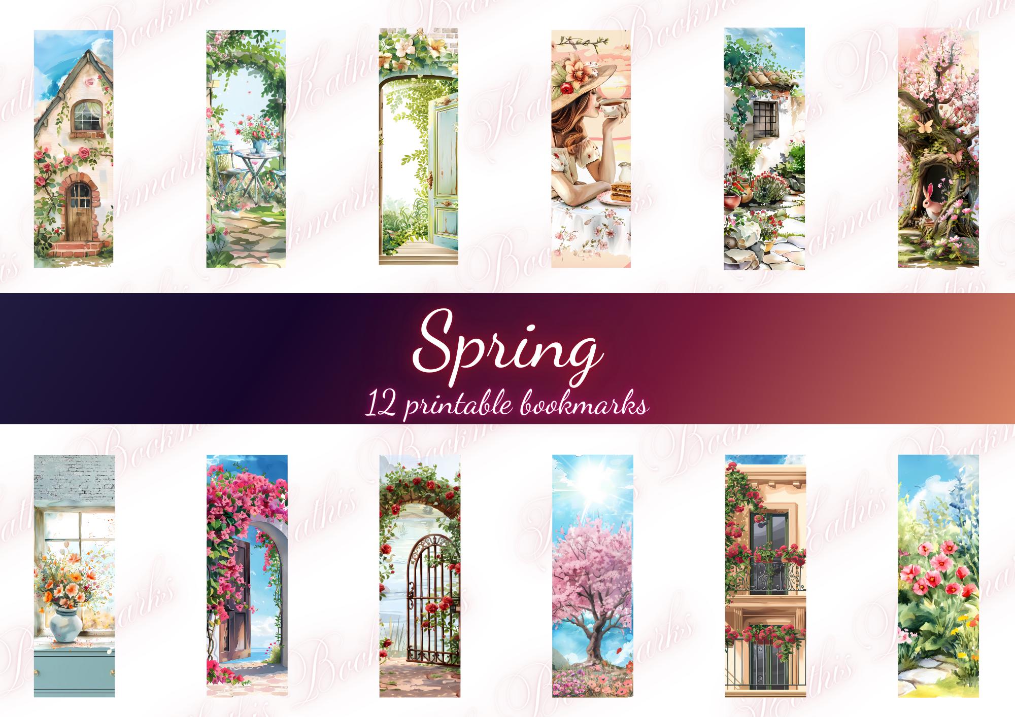 Spring, 12 Printables Bookmarks, Digital Bookmarks, Instant Download ...