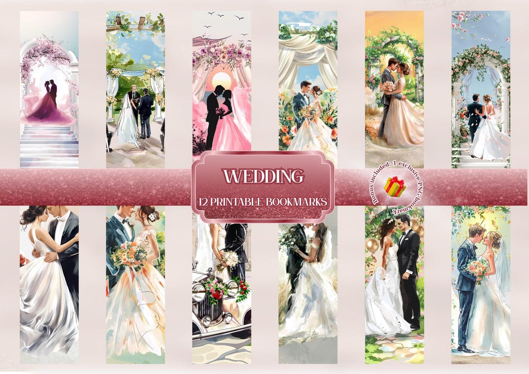 Wedding, 12 Printables Bookmarks, Digital Bookmarks, Instant Download ...