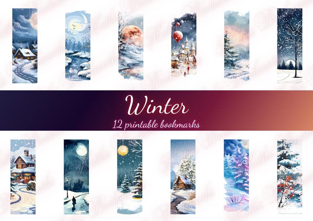 Winter, 12 Printables Bookmarks, Digital Bookmarks, Instant Download ...