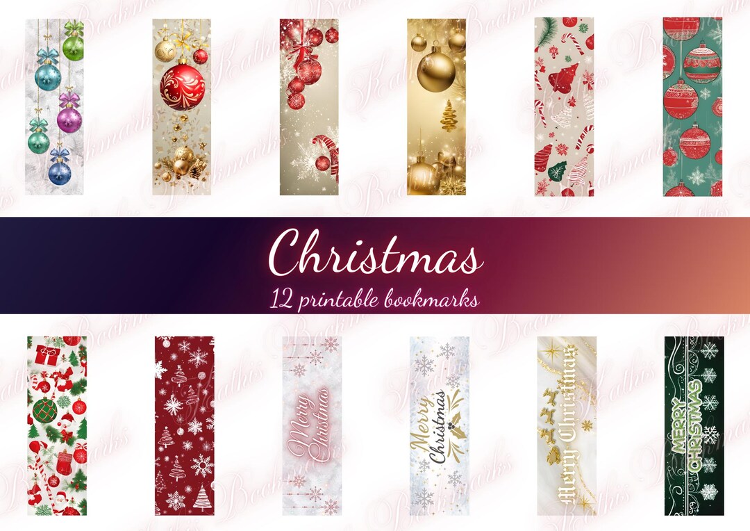 Christmas, 12 Printables Bookmarks, Digital Bookmarks, Instant Download ...