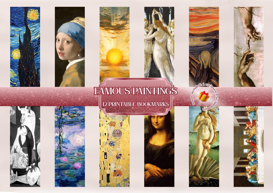 Famous Paintings, 12 Printables Bookmarks, Digital Bookmarks, Instant ...