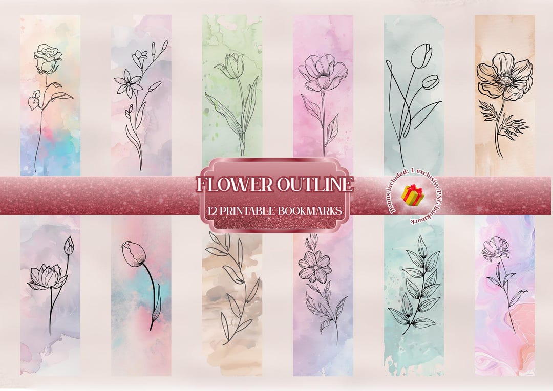 Flower Outline, 12 Printables Bookmarks, Digital Bookmarks, Instant ...