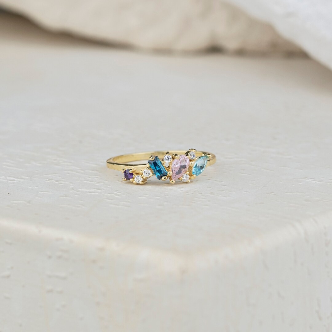 Sterling Silver Multi-stone Birthstone Ring: Personalized Family ...