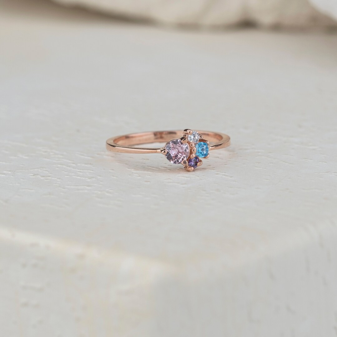 Four-stone Birthstone Ring: Personalized Family Stackable Ring - Etsy