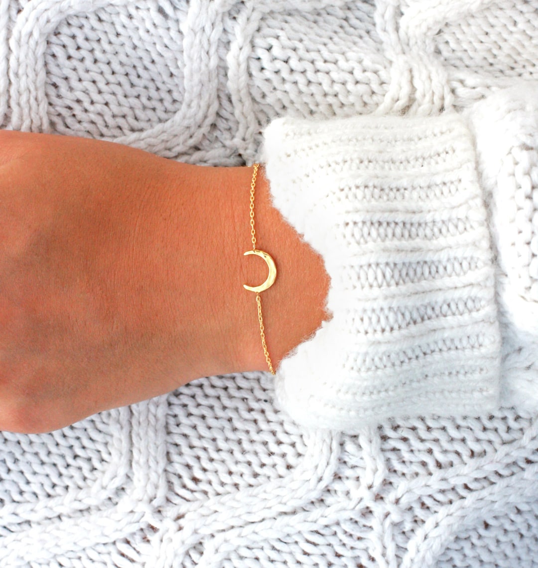 Crescent Moon Bracelet | Silver | Gold Moon Bracelet | Half Moon ...