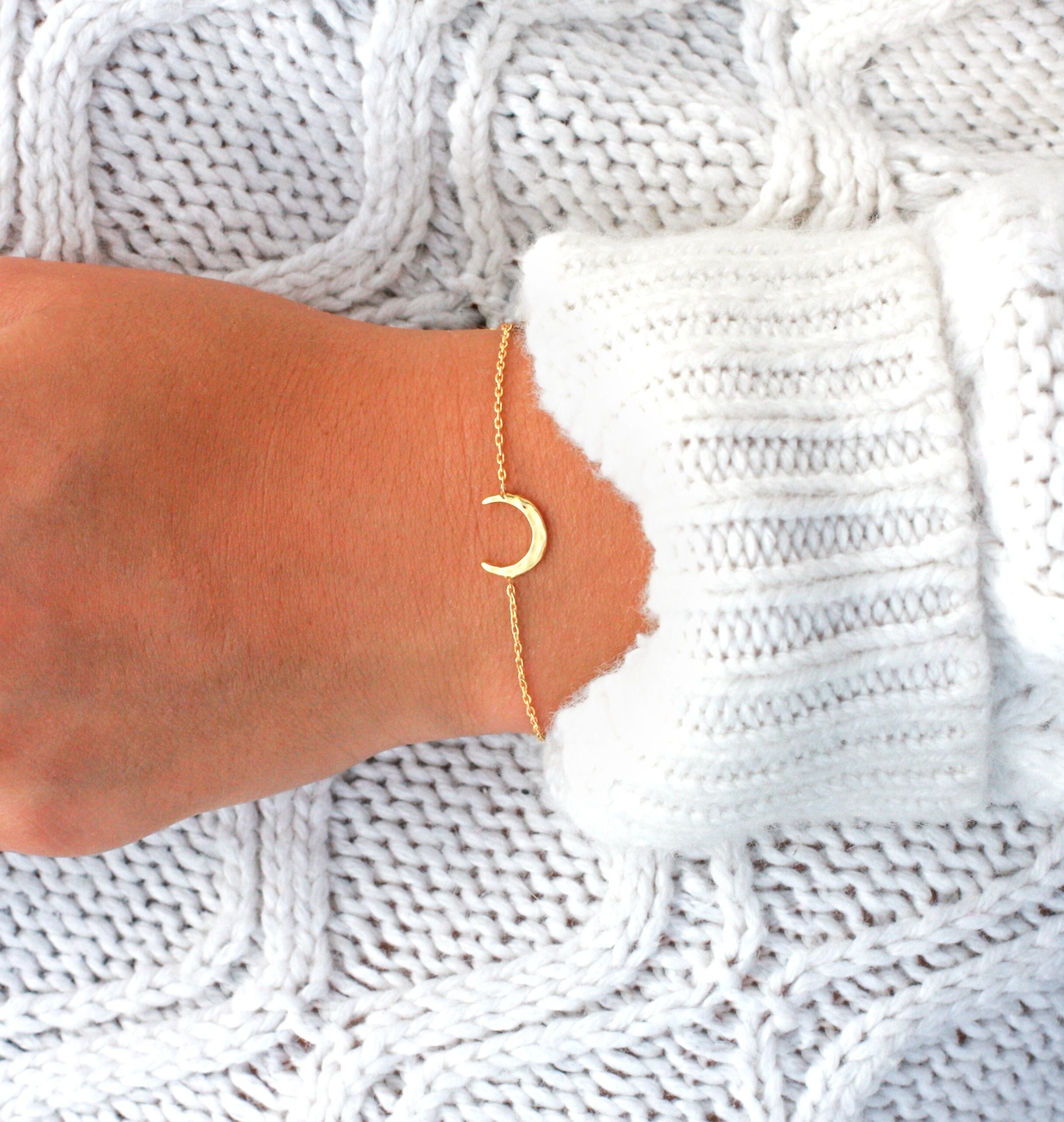 Crescent Moon Bracelet Silver Gold Moon Bracelet Half Moon Bracelet Dainty Moon Bracelet Moon ...