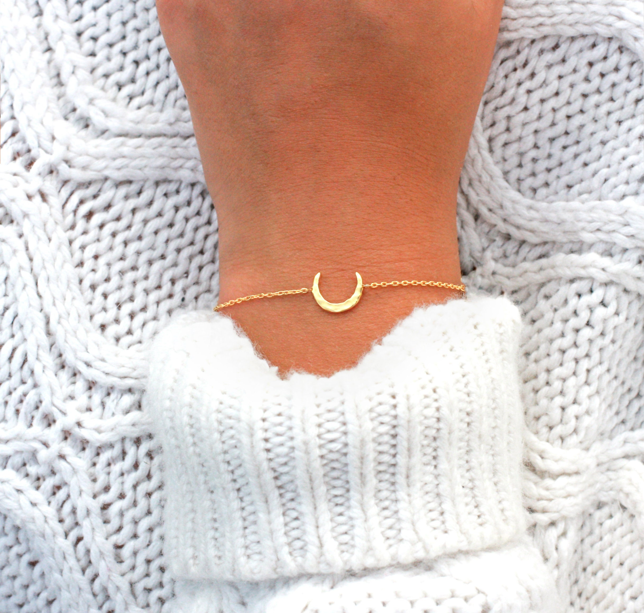 Crescent Moon Bracelet Silver Gold Moon Bracelet Half Moon Bracelet Dainty Moon Bracelet Moon ...