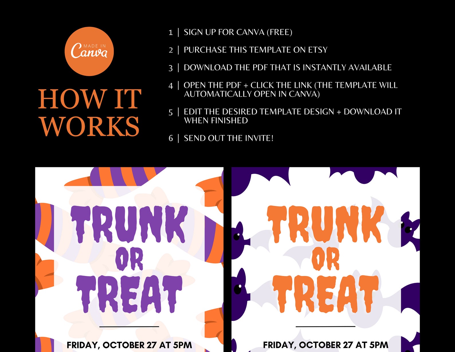 Trunk or Treat Editable & Printable Invitation Flyer Template for Canva ...