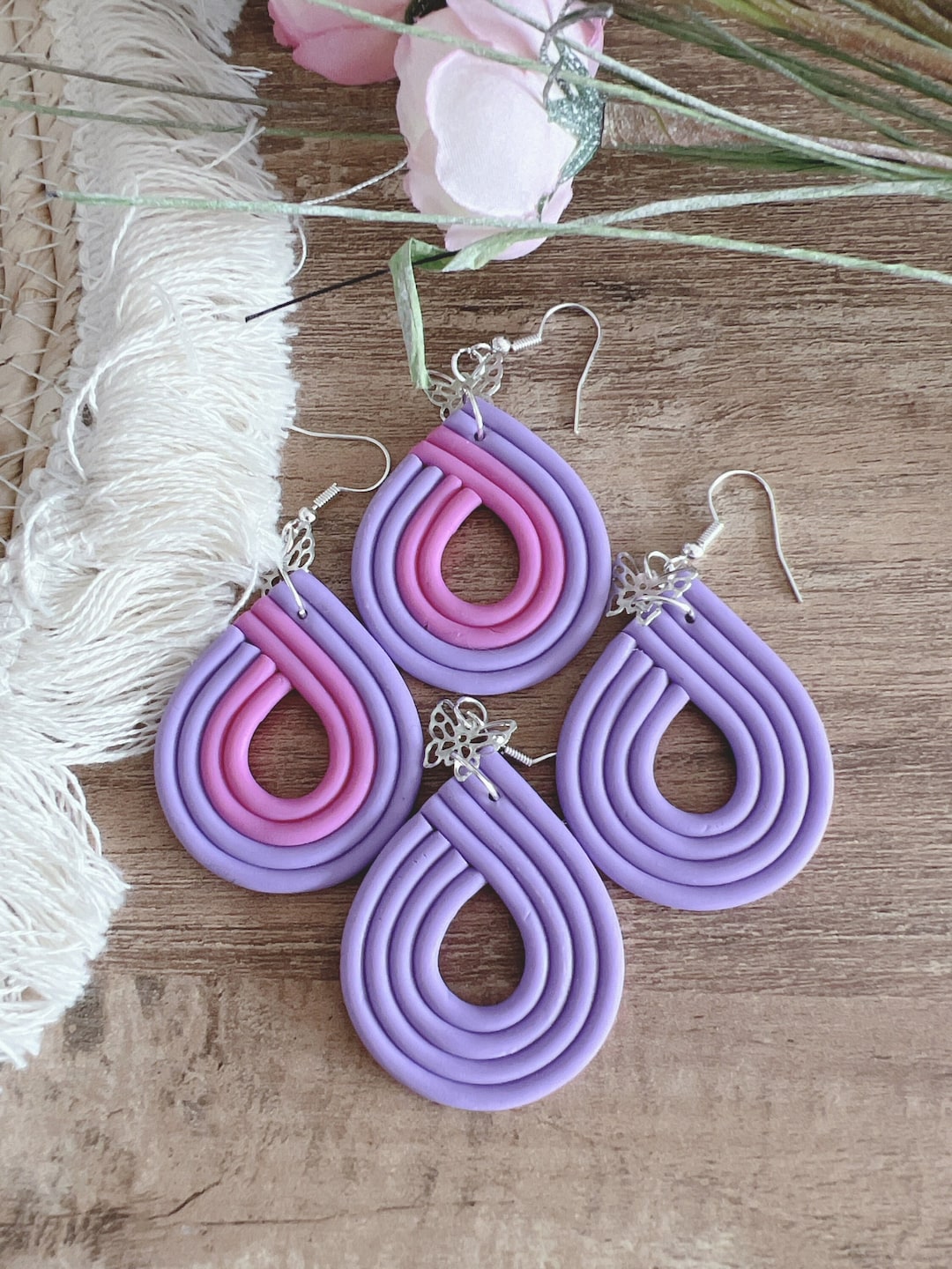 Teardrop Shape Earrings 2 for 1 Purple Rainbow Earrings - Etsy