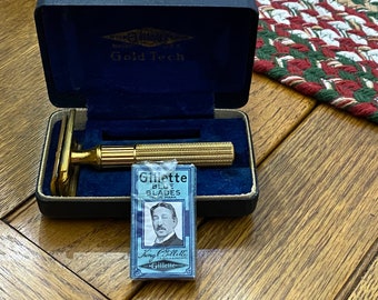 1940s Gillette Fat Handle Gold Tech Vintage Safety Razor Set in Case - Etsy