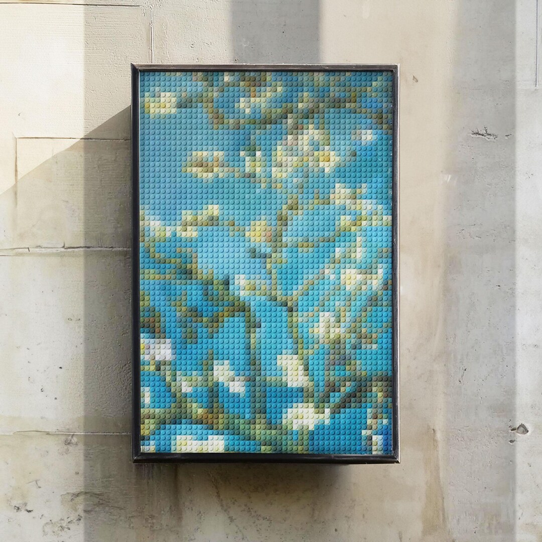 Van Gogh Almond Blossoms Pixel Art, Digital Wall Art Download, Blue ...