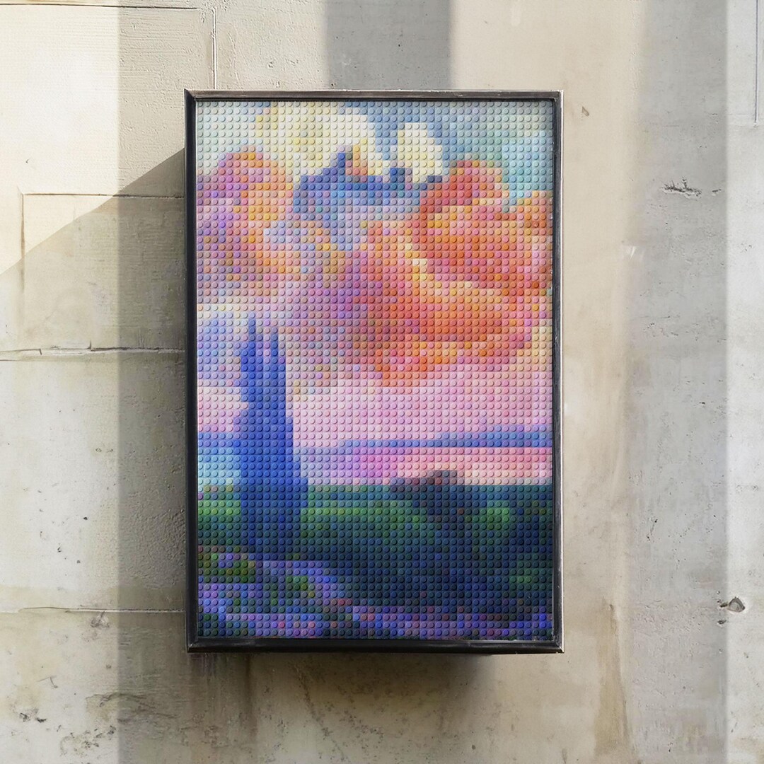The Pink Cloud Pixel Art, Monet & Edmond Cross Digital Wall Art, Vibrant Sunset Home Decor ...