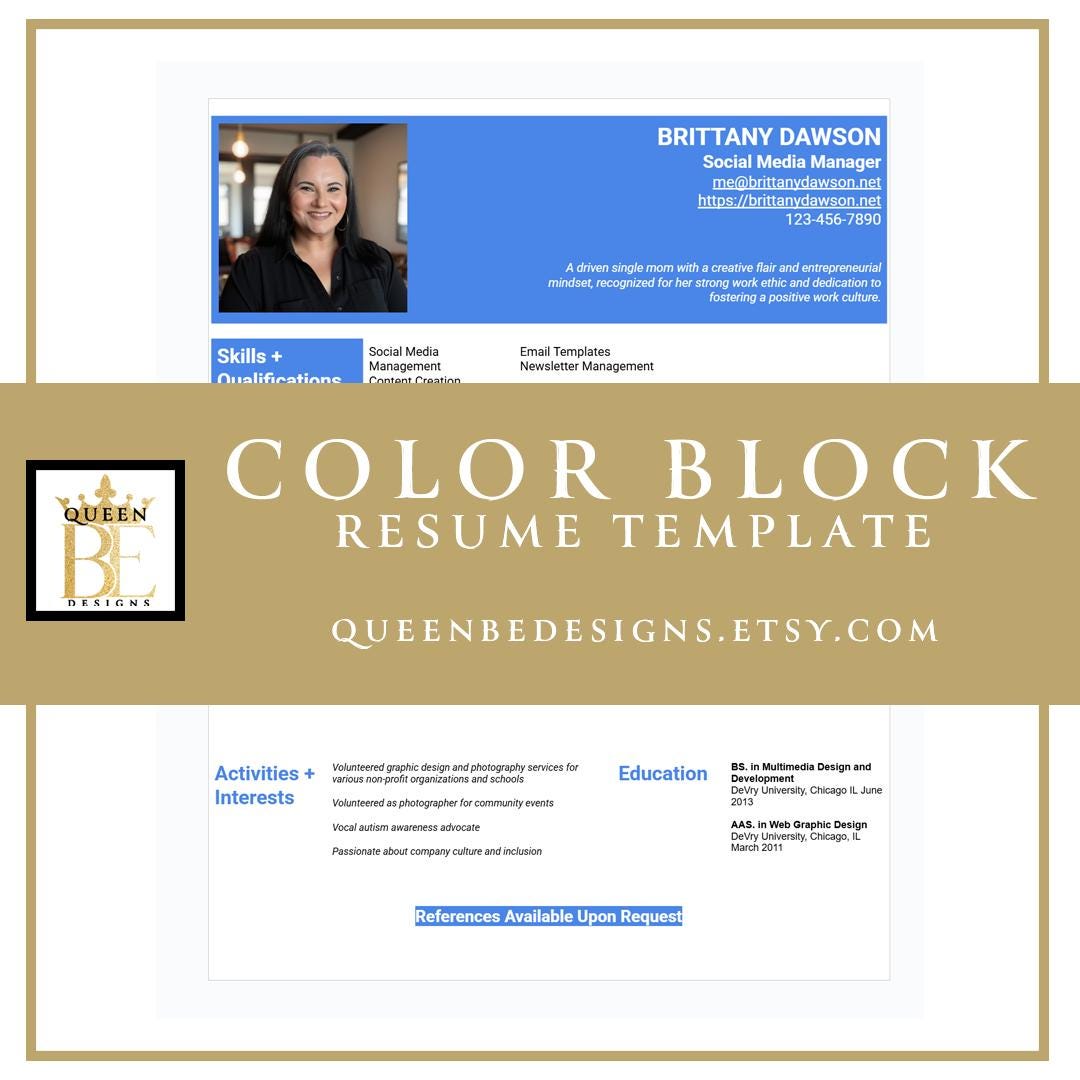 Resume Template - Color Block by Queen BE Designs - Etsy
