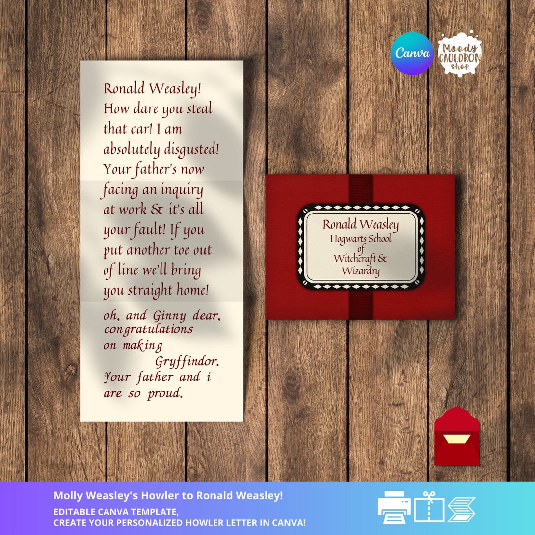 R. Weasley's Howler Letter, Customizable Howler Template in Canva ...