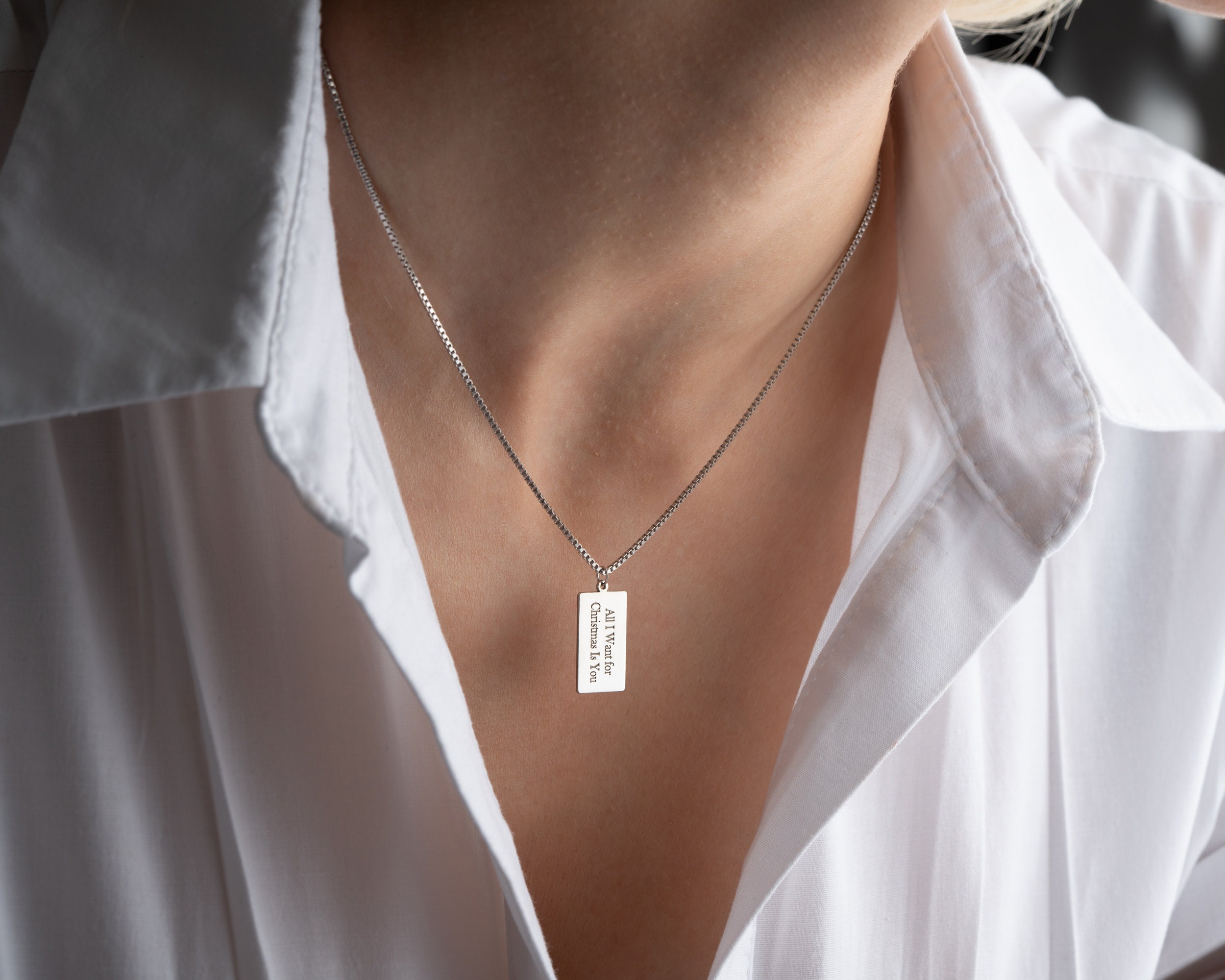 Dainty Name Tag Necklace With Box Chain, Personalized Tag Necklace ...