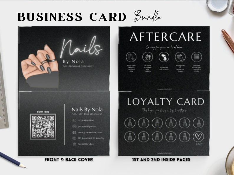 Editable Nail Tech Business Card Template, Nails Business Card With QR ...