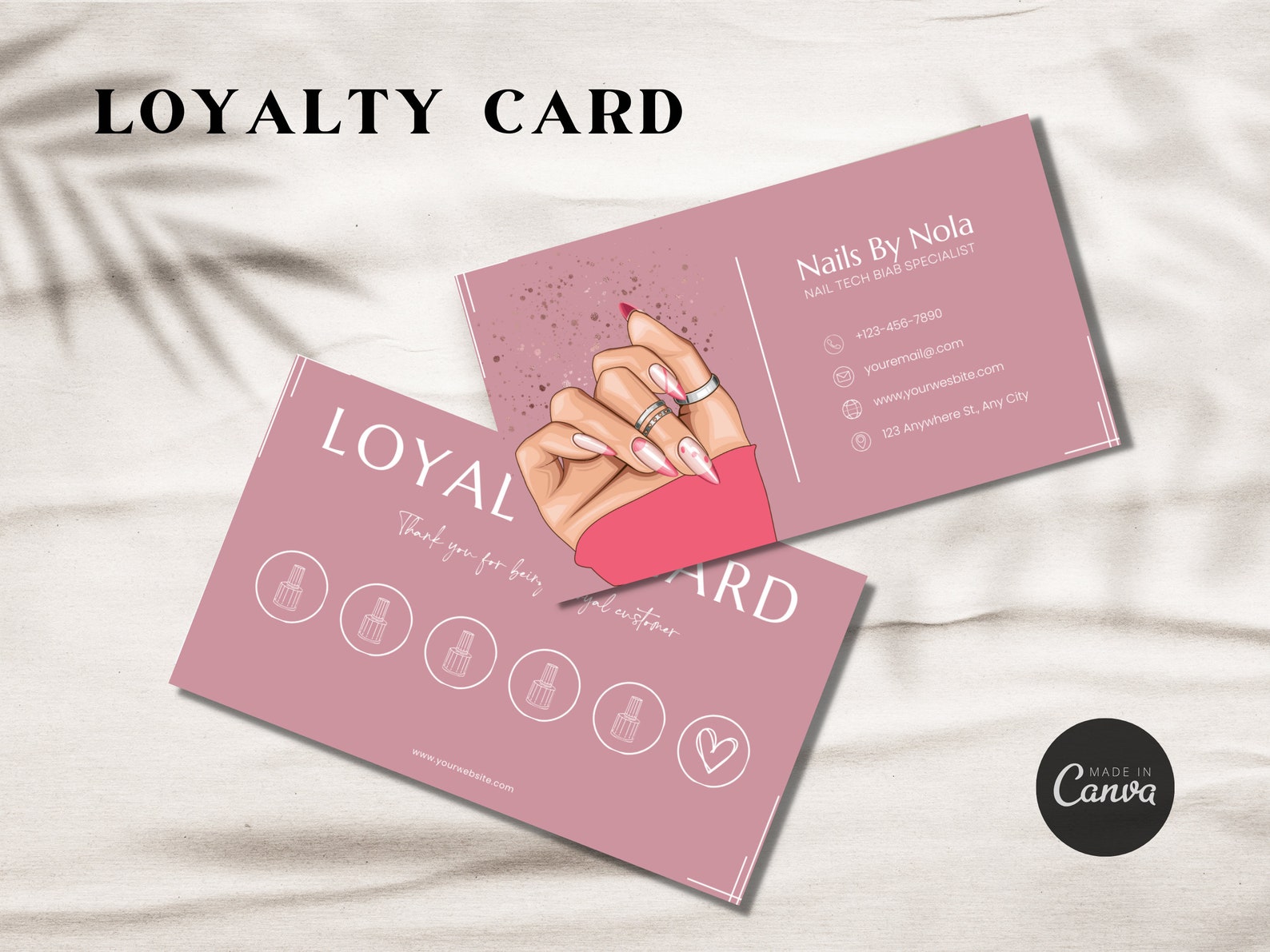 Editable Nail Tech Business Card Template, Nails Business Card With QR ...